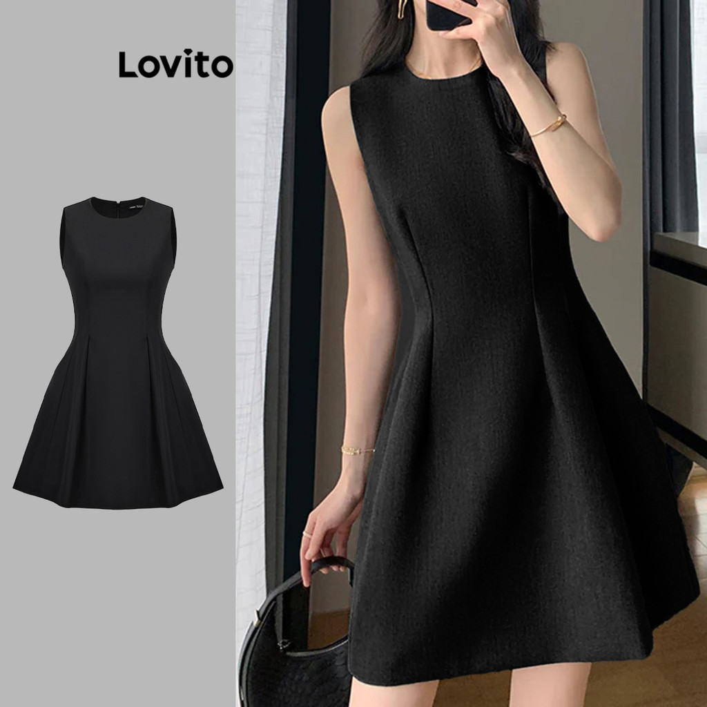 Lovito Casual Dress Plain Structure Line Draped Dress for Women ...