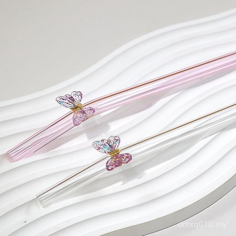 Butterfly smart glass straw exquisite drinking straw coffee milk cute ...