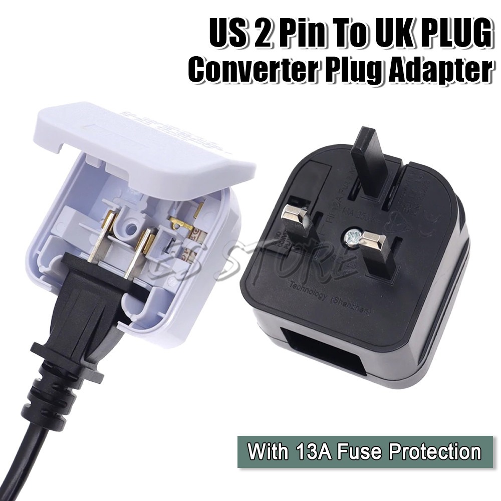 US 2 Pin To 3 Pin UK Converter Plug Adapter With 13A Fuse Protection ...