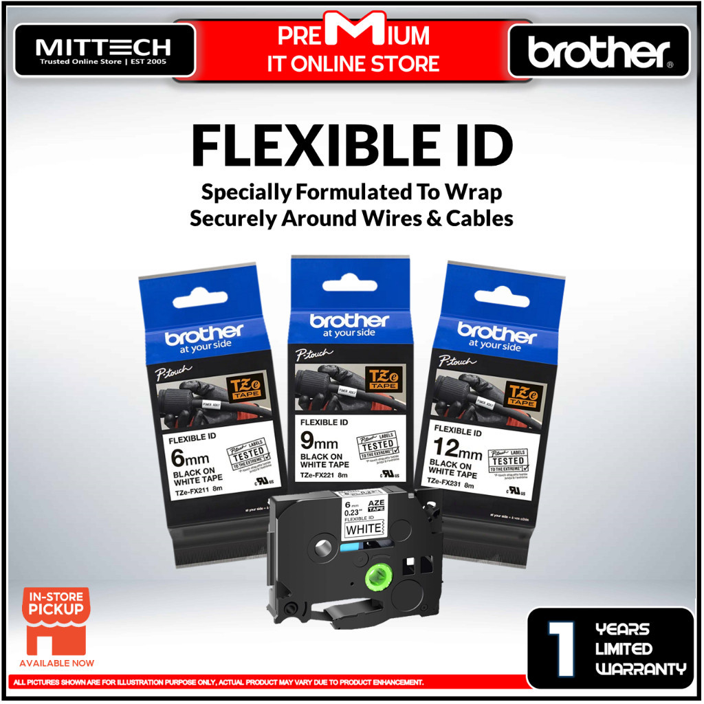 Brother Original P-Touch Flexible ID Laminated Label Tapes Specially ...
