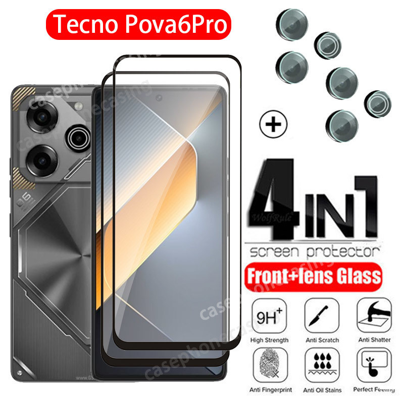 4in1 Full Cover Tempered Glass For Tecno Pova 6 Pro Pova6 Pro Pova6Pro 5G 2024 Screen Protector ...