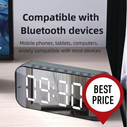 Bluetooth Music Player FM Radio Alarm Clock Mirror 2 Alarm Memory High ...