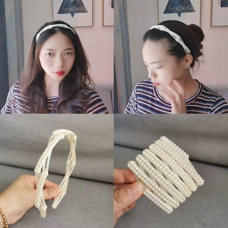 Pearl Headband 2024 Retractable Hairband Folding Broken Hair Hairpin ...