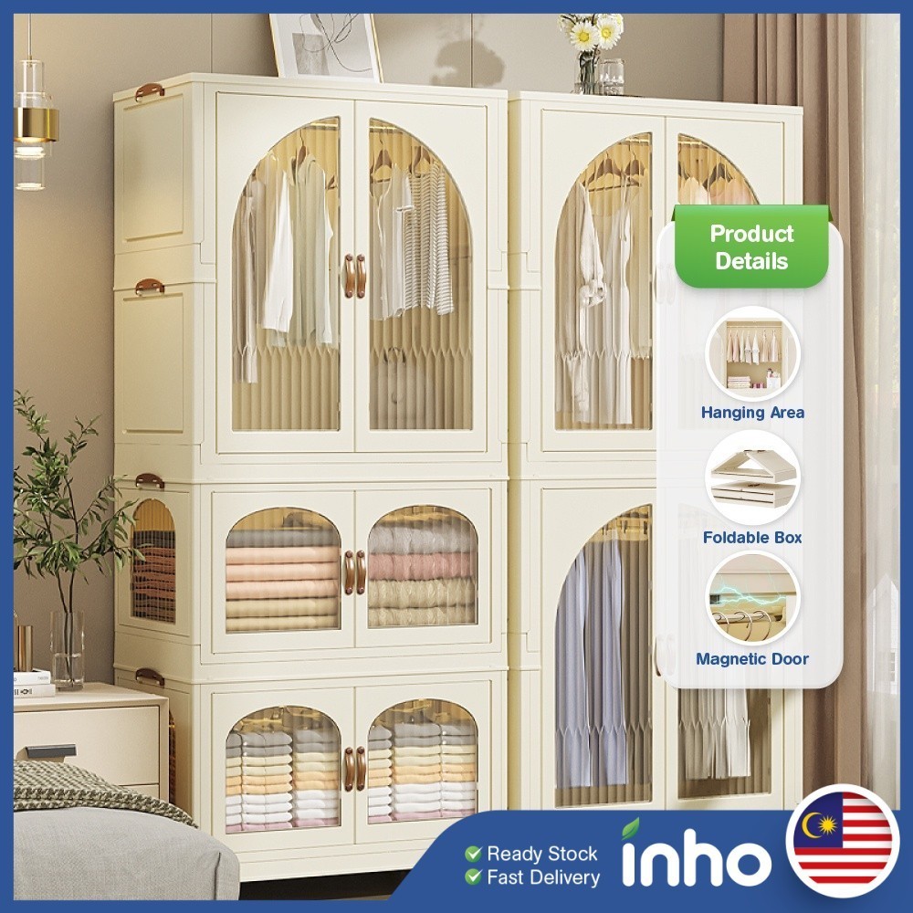 INHO L60/70cm Double Open Doors Wardrobe Multipurpose Folding Stackable ...