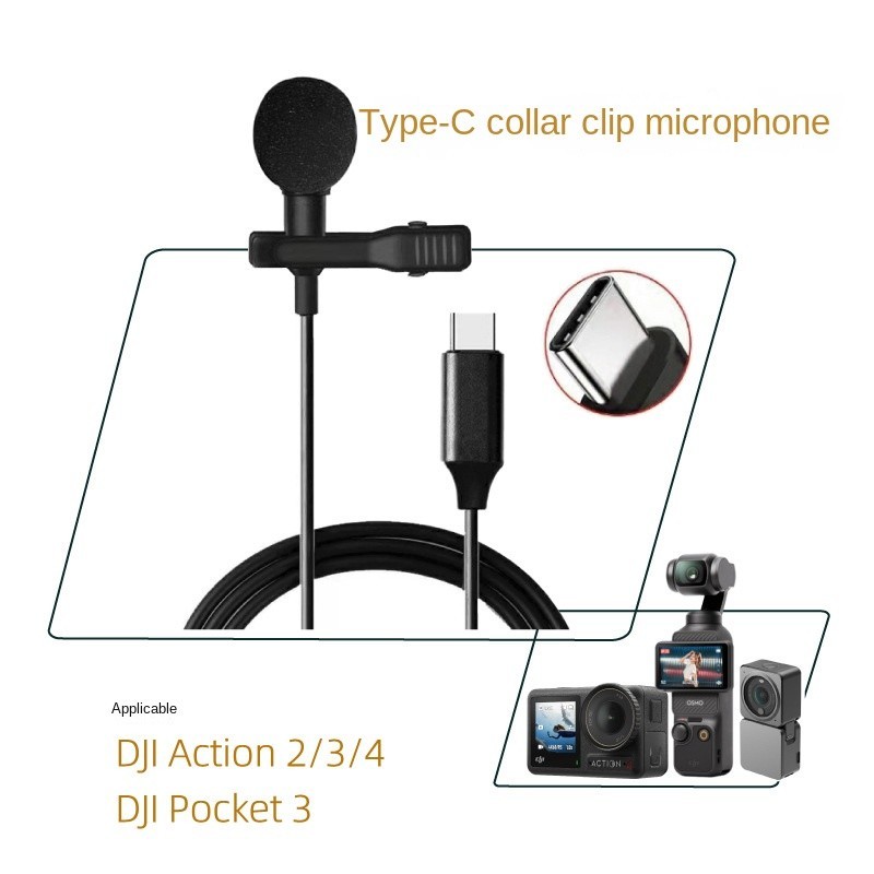 Type-c Lavalier Microphone for DJI Pocket 3/Action4/3/2 External High Fidelity Recording ...