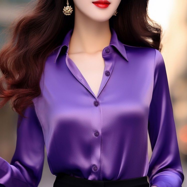 Plus Size Blouse Women Retro Long Sleeve Purple Shirt Korean Style ...
