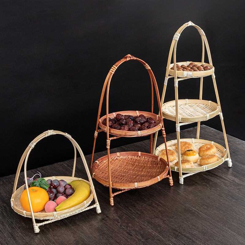 Handmade Bamboo Woven Multi-Layer Fruit Tray, Dessert Plate Display ...
