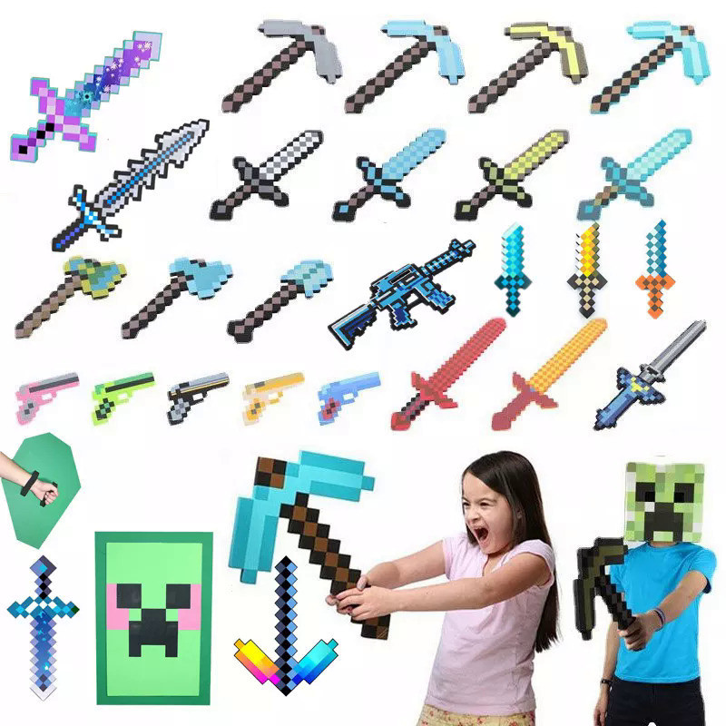 75cm-20cm Game EVA Foam Diamond Pickaxe Ax Hamaxe Swords Model Toy Kids ...