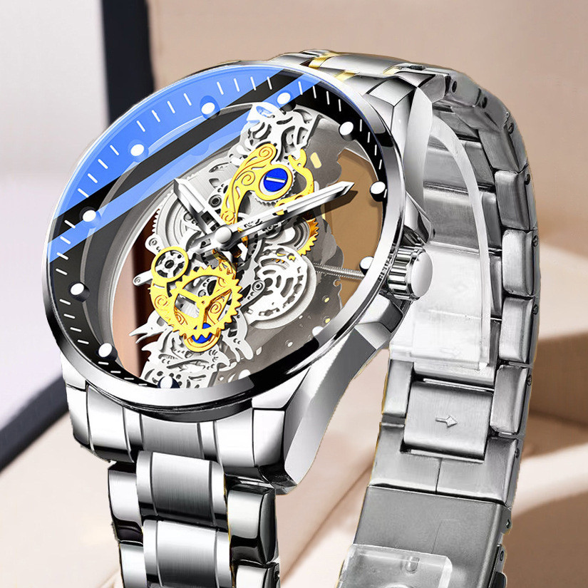 Double-sided transparent skeleton automatic mechanical watch men's ...