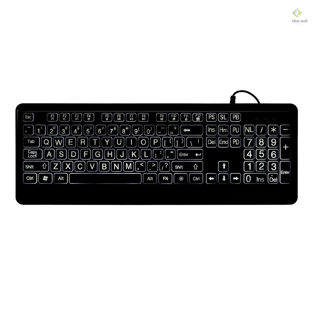 Wired Large Print Keyboard White Bold Jumbo Letters Silent Backlit ...