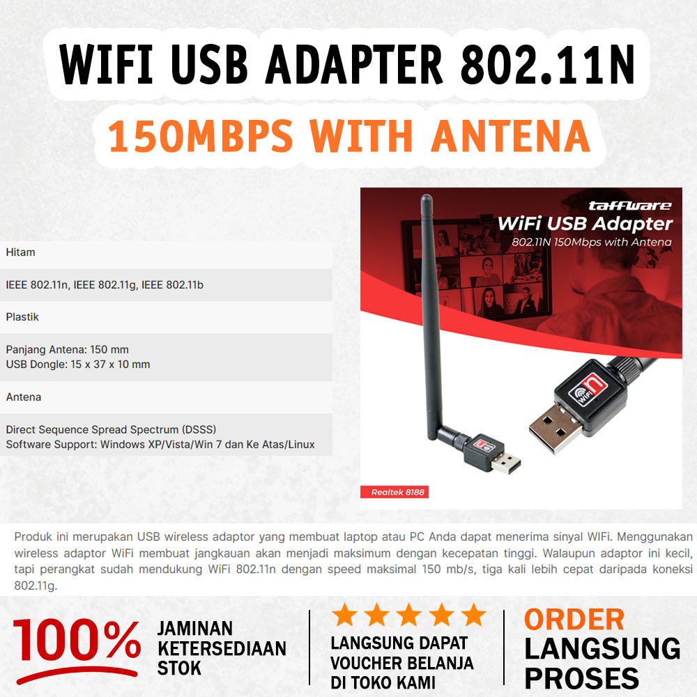 Wifi USB Adapter 802.11N 150Mbps with Realtek Antenna 8188 - New ...