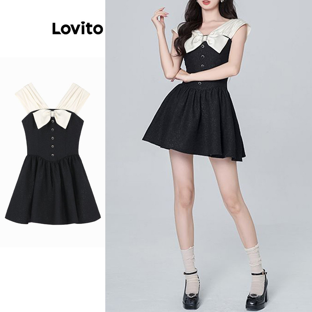 Lovito Casual Patchwork Colorblock Bow Front Dress for Women LNA49169 ...