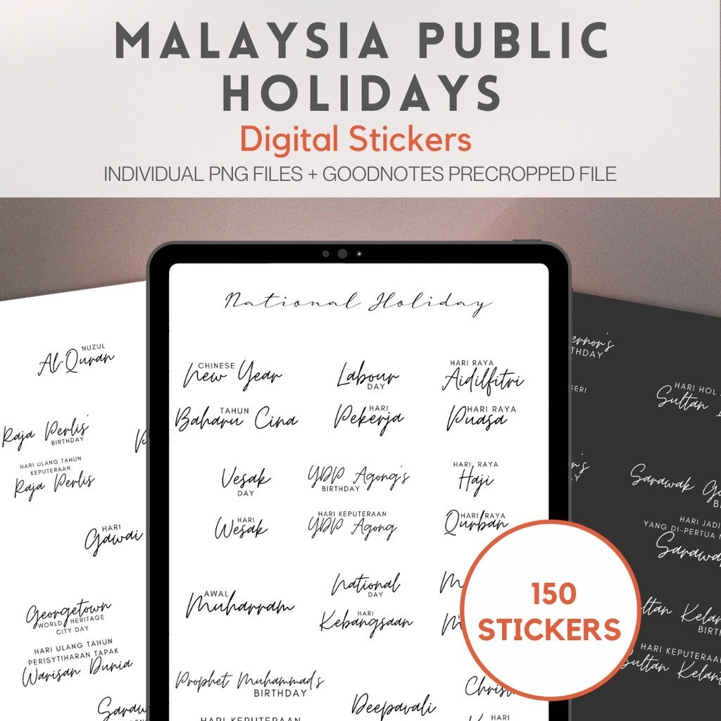 Malaysia Public Holiday Cuti Malaysia Stickers Pack | GoodNotes PNG ...