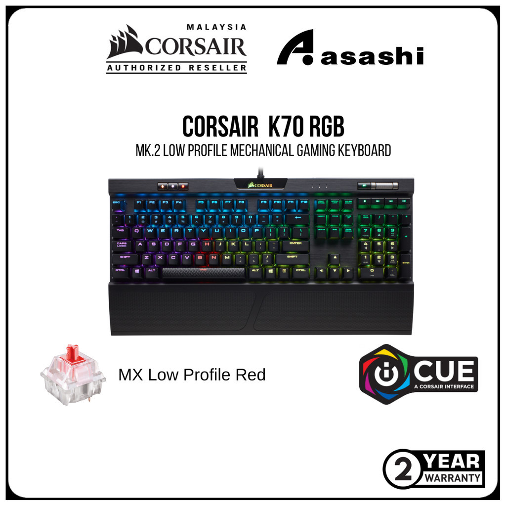 Corsair K70 RGB MK.2 Low Profile Mechanical Gaming Keyboard - MX Low Profile Red CH-9109017-NA ...
