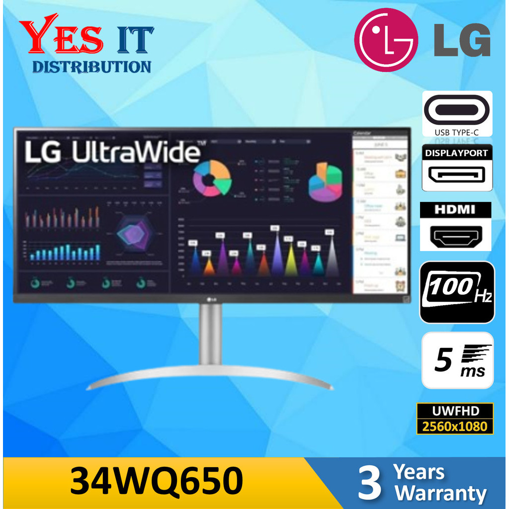 LG Ultrawide 34WQ650 IPS FHD DisplayHDR 400 FreeSync Build In Speaker ...