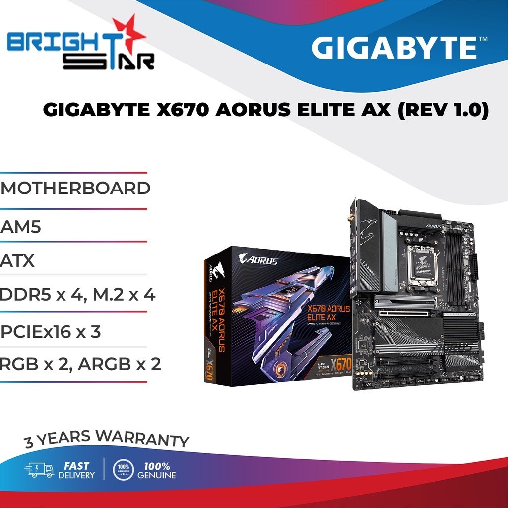 MOTHERBOARD GIGABYTE X670 AORUS ELITE AX (REV 1.0) / AM5 / ATX / DDR5 ...