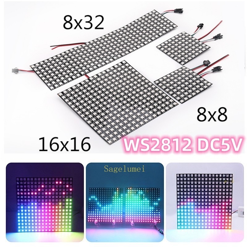 DC5V WS2812 Led Digital Flexible Individually Addressable Panel Light Strip 2812 8x8 16x16 8x32 ...