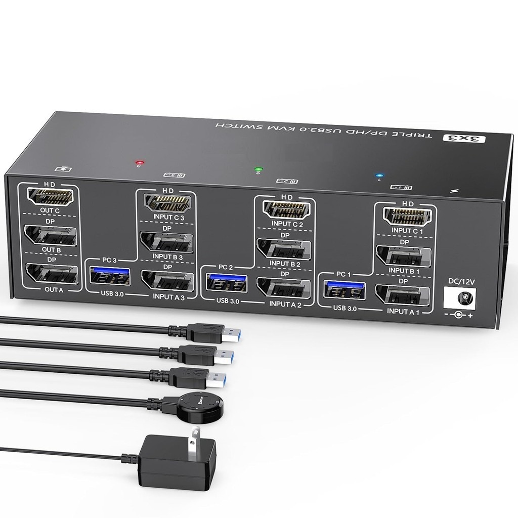 KCEVE KVM Switch 3 Computers 3 Monitors HDMI + DisplayPort USB 3.0 KVM ...