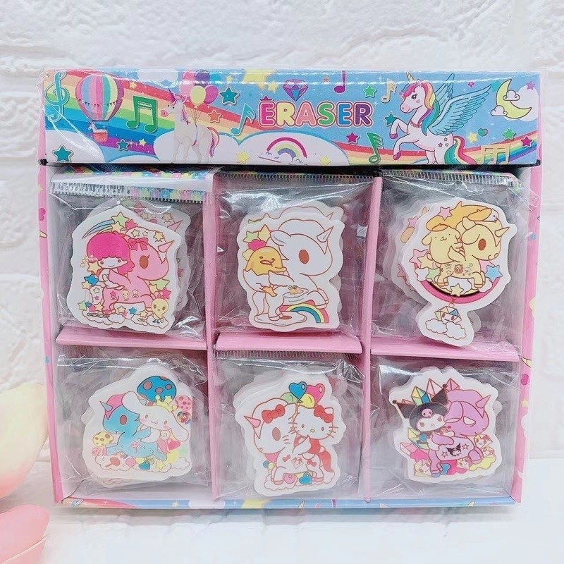 Cute Eraser Unicorns Dessert Sanrio Kuromi Melody Pochacco Portable Eraser Kid Stationery ...