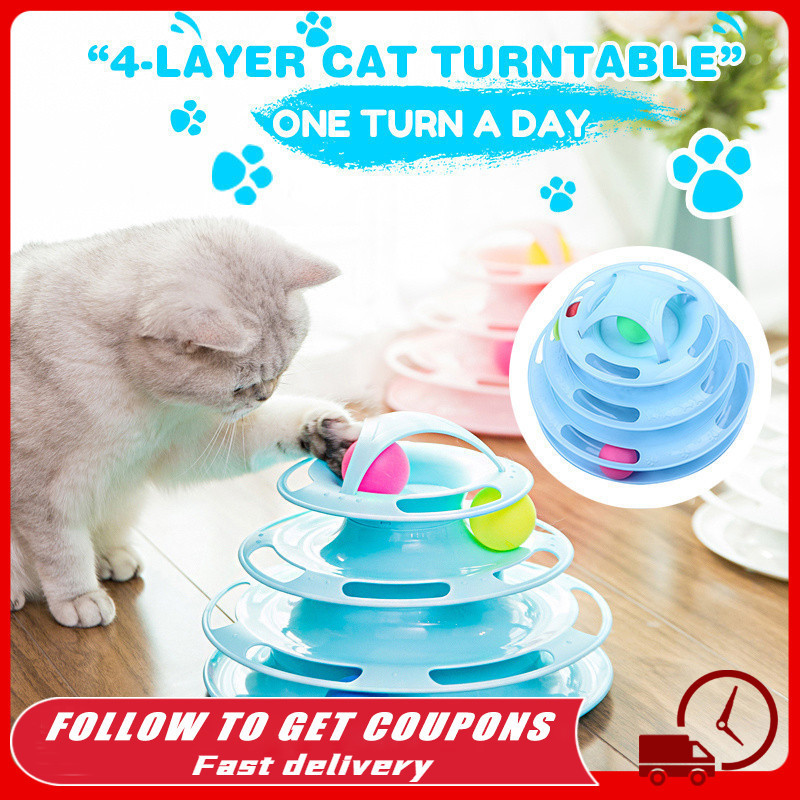 Cat Tower Ball Toy 4 Layers Interactive Turntable Tower Track Spinning ...
