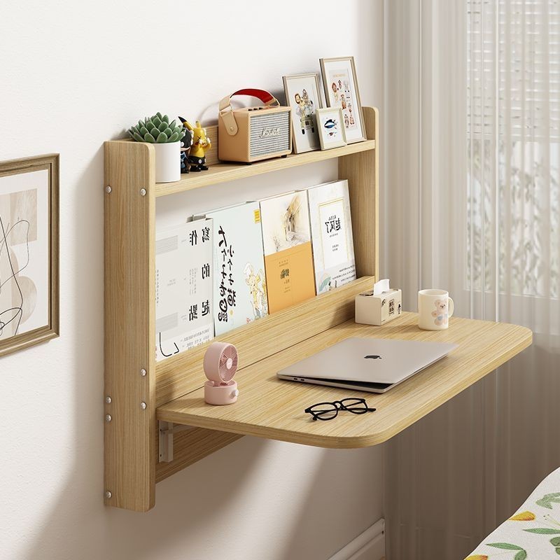 Foldable desk wall-mounted desk bookshelf integrated wall-mounted ...