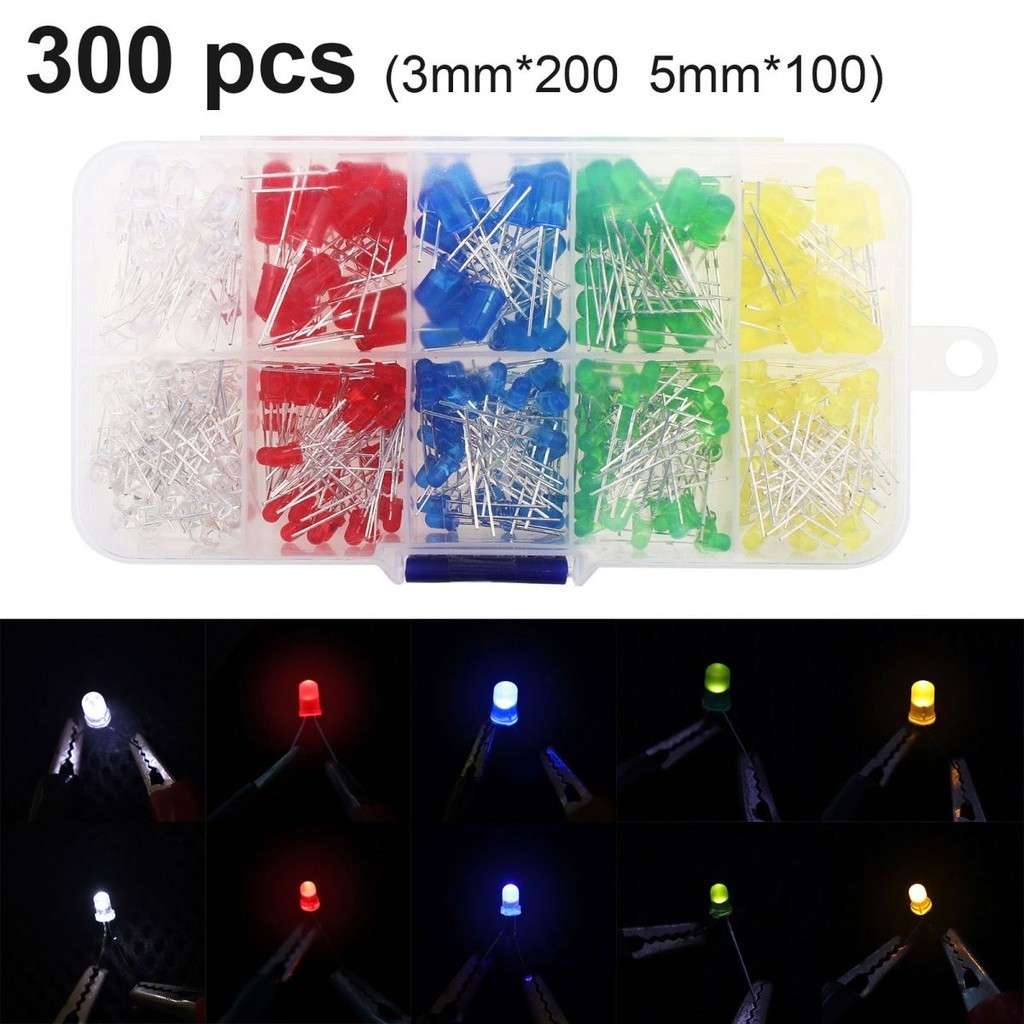300pcs/box LED Diode Lights Lamp Kit 3mm and 5mm LED Lights Emitting ...