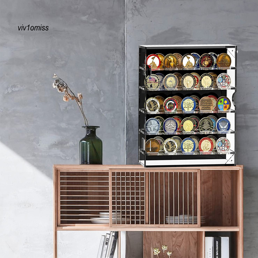 VM_ Long-lasting Coin Display Case Acrylic Coin Showcase Box 5-layer ...