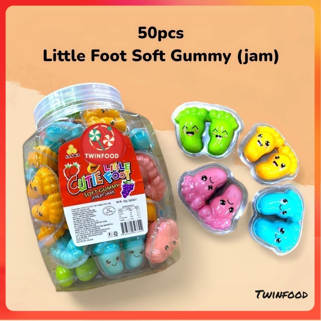 50pcs x9g Sanwa Cutie Little Foot Gummy Soft candy with fruit jam kaki ...