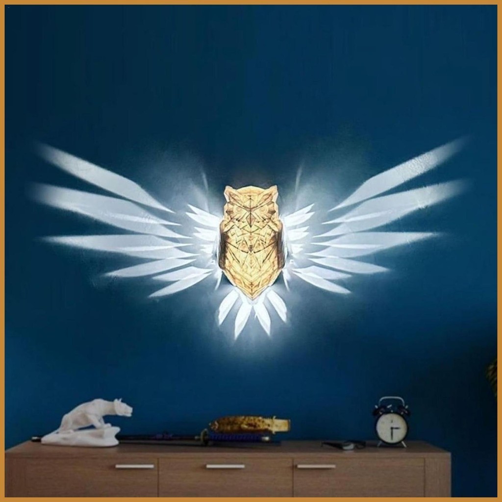 3D Animal Wall Light Wireless Golden 3D Eagle Owl Wall Sconce Wall Art ...