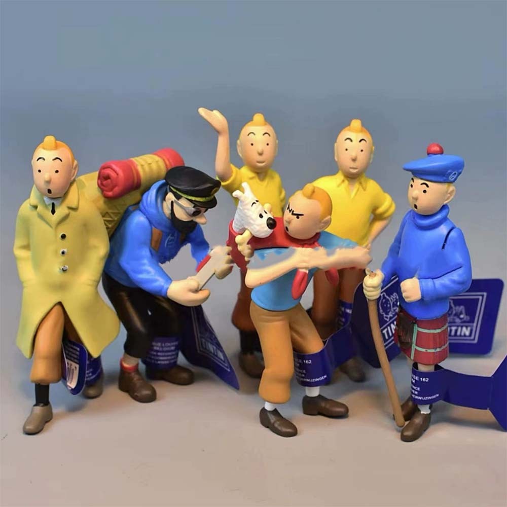 6Pcs Anime Cartoon The Adventures of Tintin Action Figures Cute Comic ...