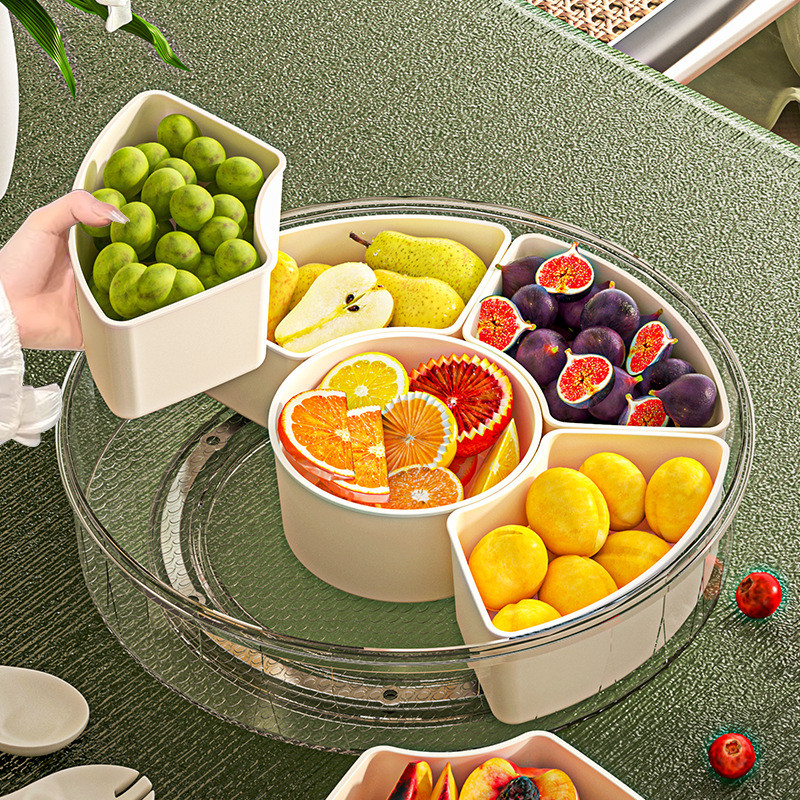 Six Grid Rotating Fruit Tray With Handle, Sealed Moisture-Proof Dried ...