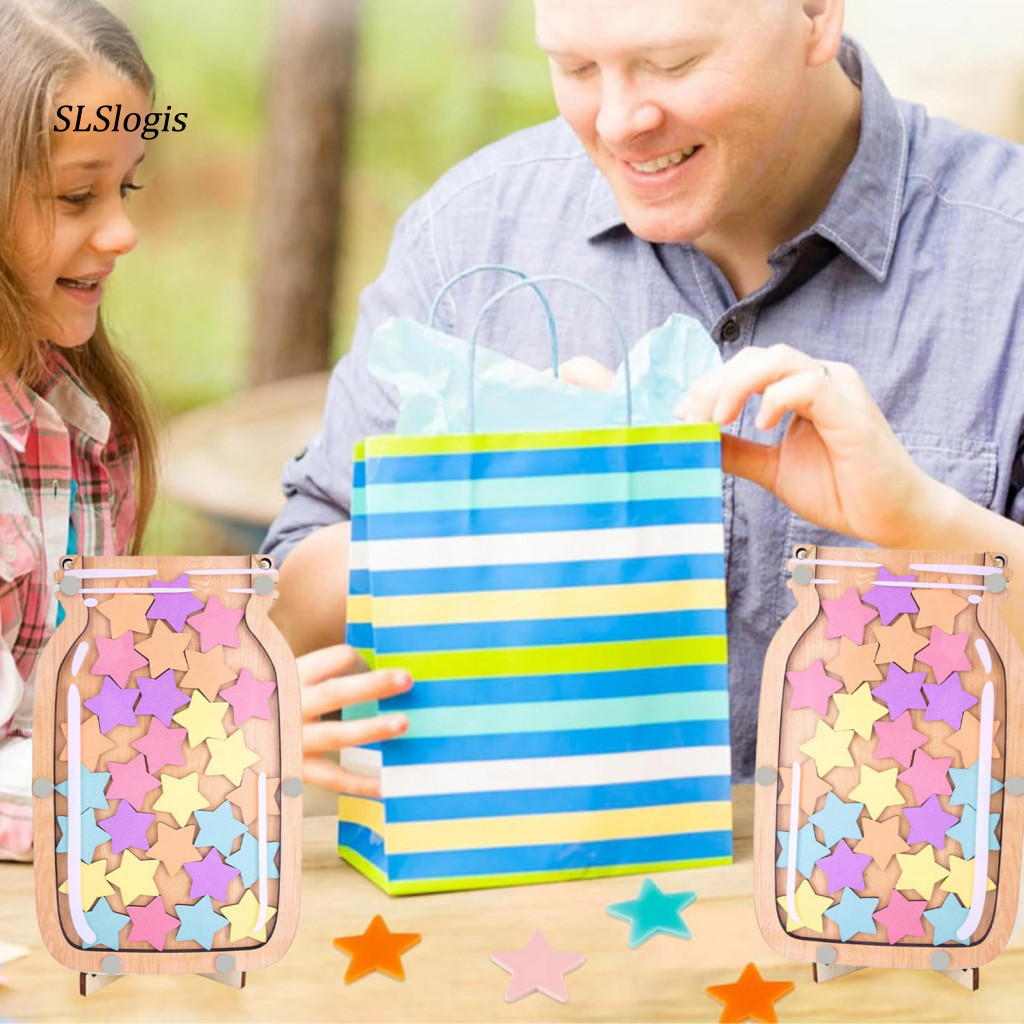 SLS_ Wooden Token Jar Kids Star Reward System Wooden Kids Reward Jar ...