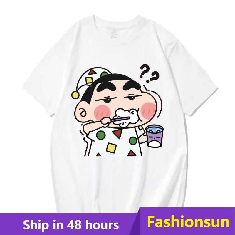 【M-8XL Couple T-shirt】2025 New Summer Japanese Crayon Shin chan Print T-shirt cotton Women ...