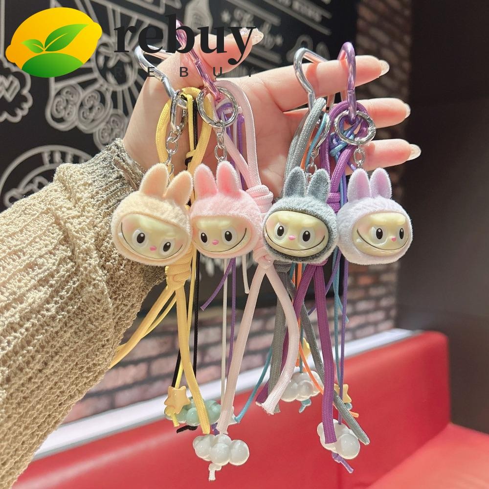 REBUY Flocking Labubu Key Ring, Handmade Anime Doll Toy Labubu Doll ...