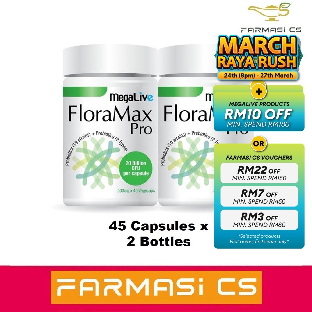 MegaLive FloraMax Pro 500mg Vegecaps 45s x 2 bottles EXP:10/2025 ...