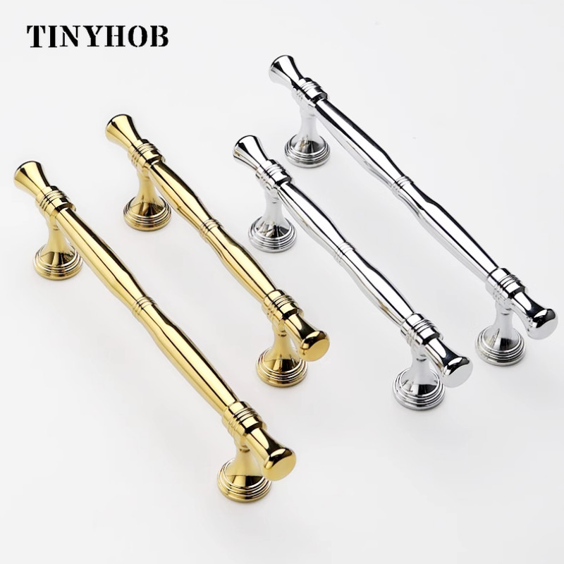 Tinyhob Gold Solid Brass Cupboard Door Round Rod Knurled Carved Drawer ...