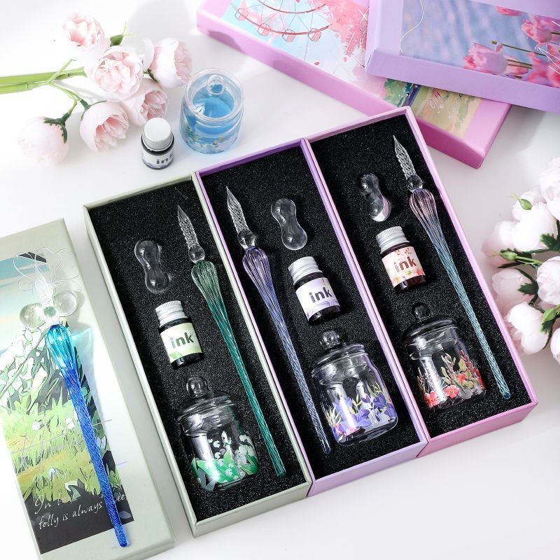 Glass Dipping Pen Set Gradient Color Signature Pen Student Dipping Pen ...