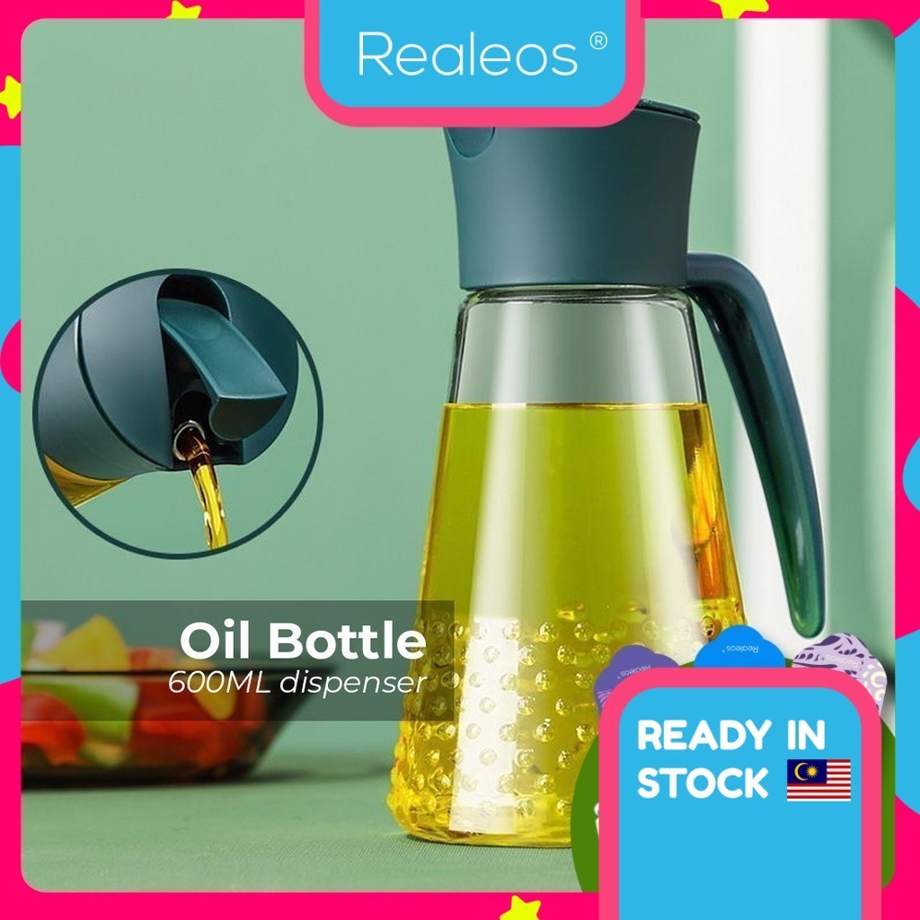 Realeos 600ML 700ML Kitchen Glass Oil Bottle Dispenser Automatic Open Home Bottles Olive Oil ...