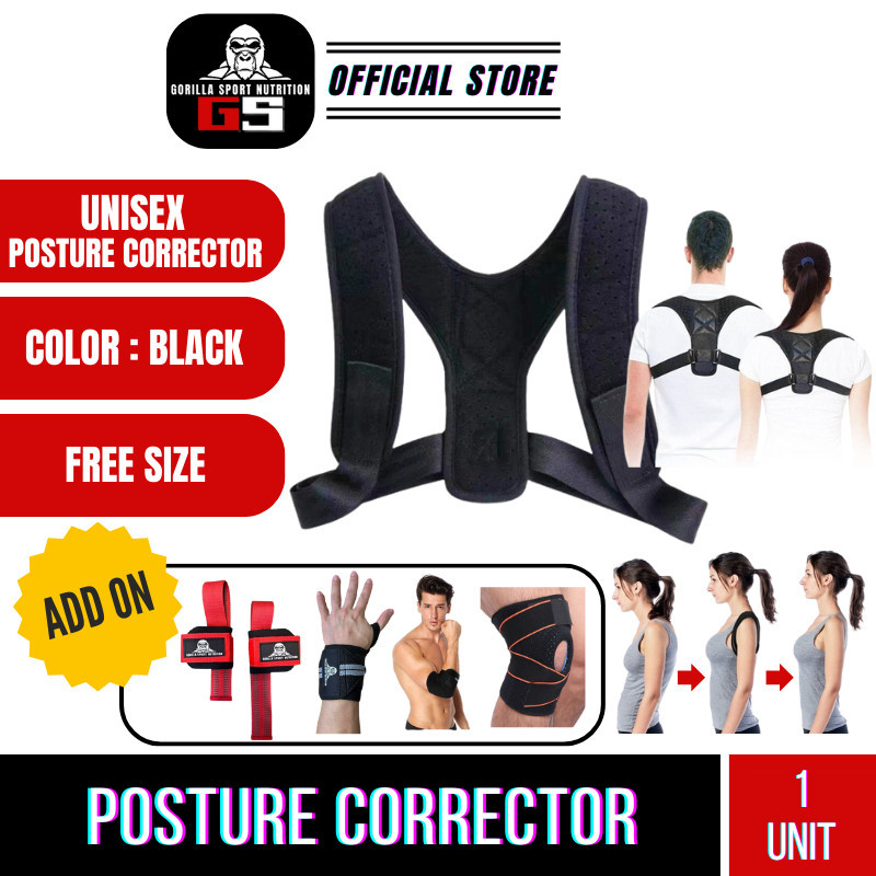 Gorilla Sport Adjustable Posture Corrector Unisex Back Support Shoulder ...