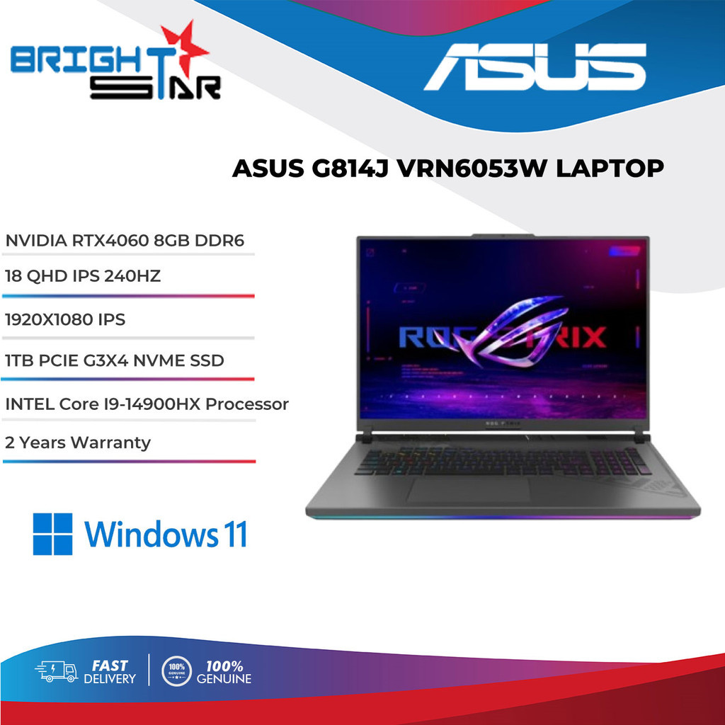 ASUS ROG STRIX G18 G814J-VRN6053W /18 QHD WQXGA 240HZ/I9-14900HX/32GB ...