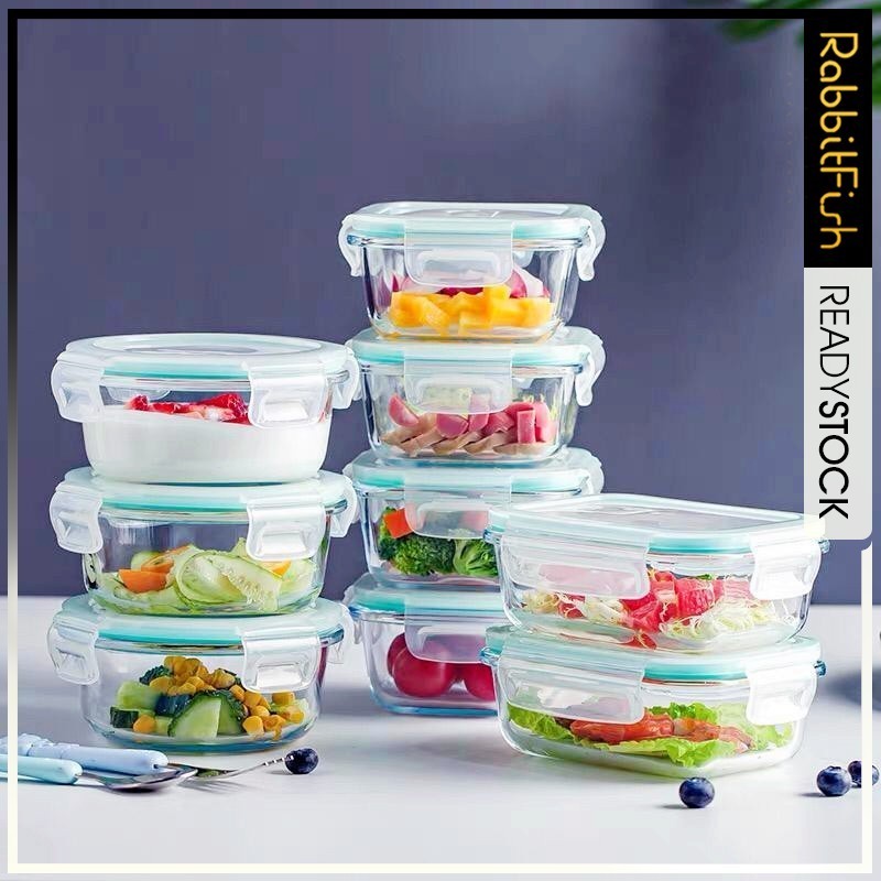 Heat Resistant Borosilicate Glass Microwave-able Airtight Food Storage ...