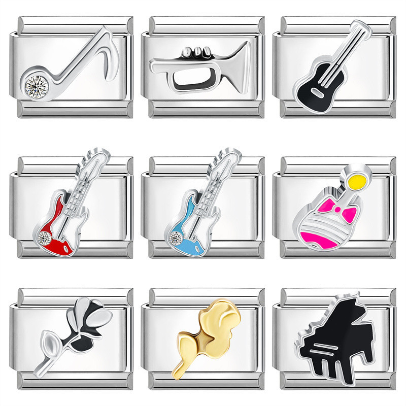 Musical Instrument Charm Fit Italian Links 9mm Stainless Steel Bracelet ...