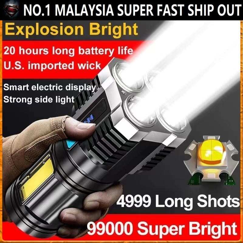 SP XIWANGFIRE 4-core Super Bright Flashlight Rechargeable Outdoor Multi ...