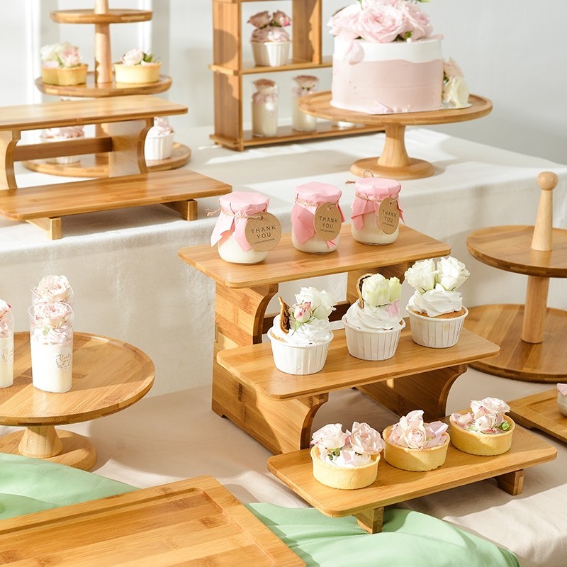 Bamboo Wood Cupcake Stand for Party, Tiered Snack Display Tray ...