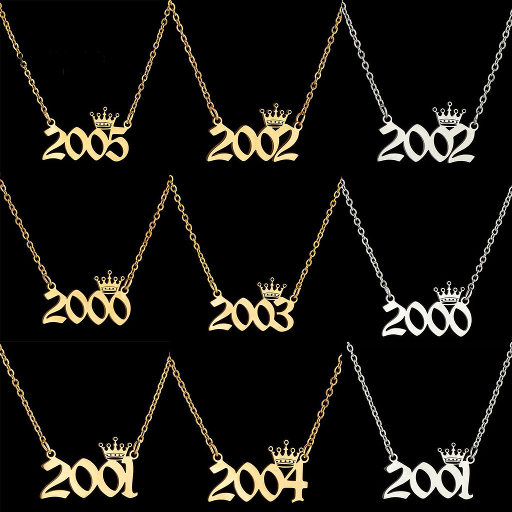 GZ Number Pendant Year Necklace Crown Stainless Steel Exquisite Chain ...