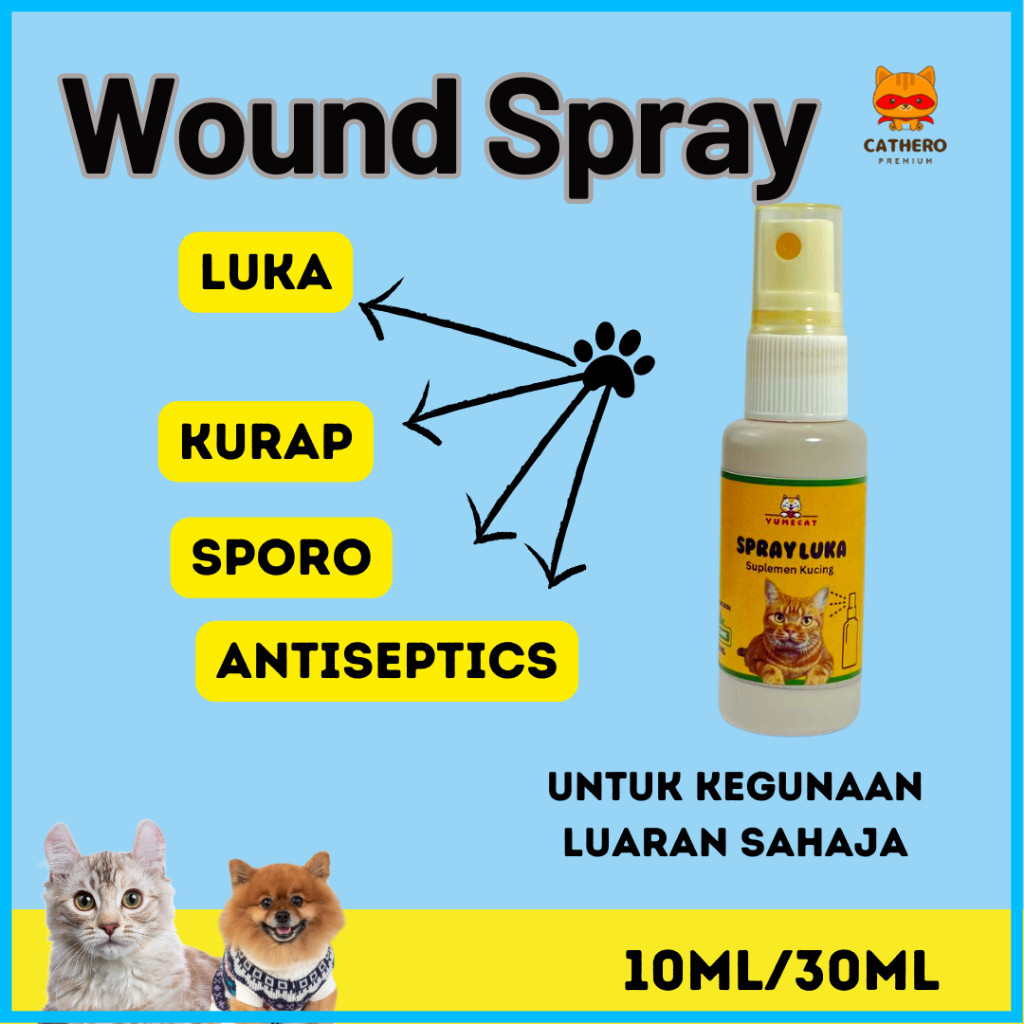 CATHERO Ubat Luka Kucing Wound Spray Iodine Antiseptic Solution Kurap ...