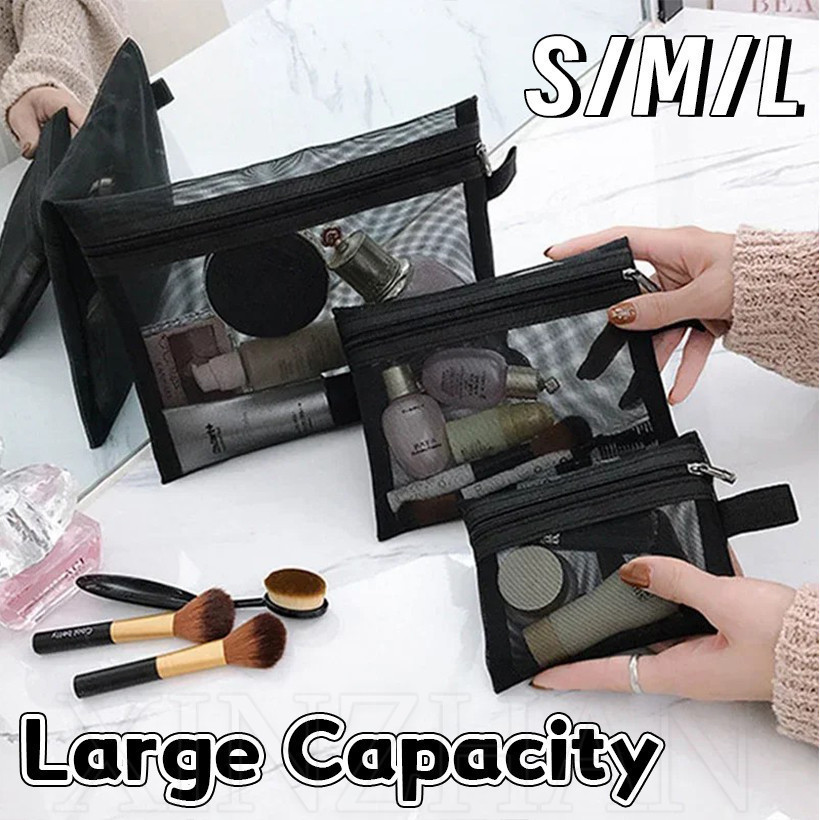 Black Mesh Cosmetic Bags - 3 Sizes Zip Bags - Portable, Transparent ...