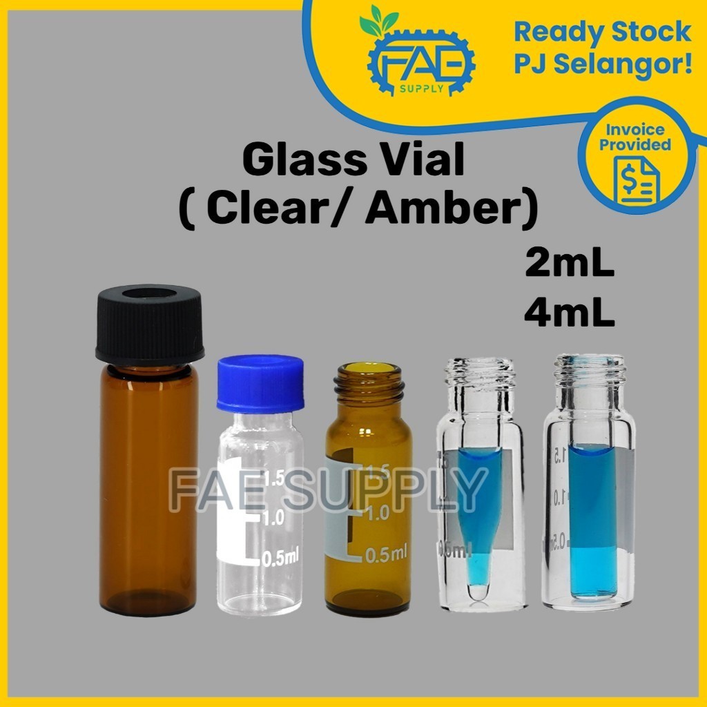 Glass Vial 1.5/2mL 4mL clear amber with cap for lab use HPLC GC Sampel bottle | Shopee Malaysia