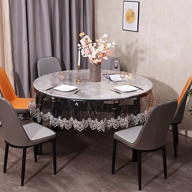 European Waterproof Round Tablecloth Embroidery PVC Transparent Table ...
