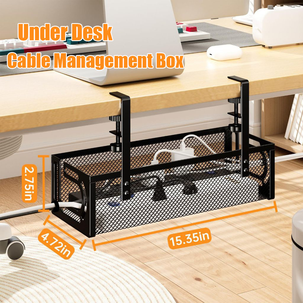 Cable Management Box Under Desk, No-Drill Cable Management Tray, Cord ...